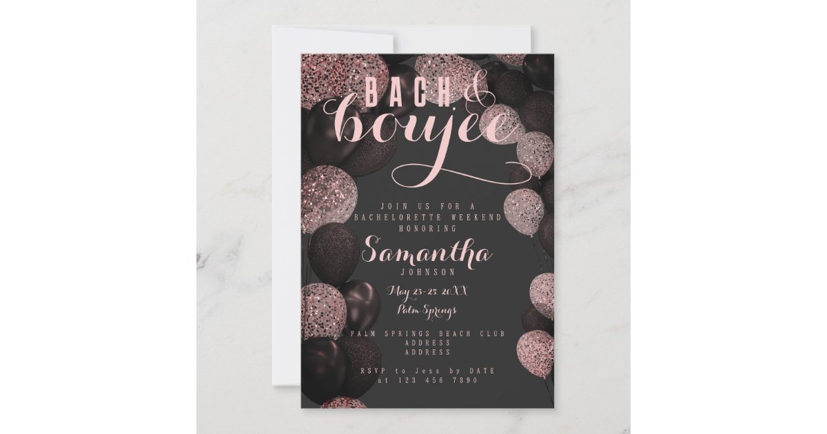 BACH Boujee Black Pink Balloons Bachelorette Party Invitation | Zazzle