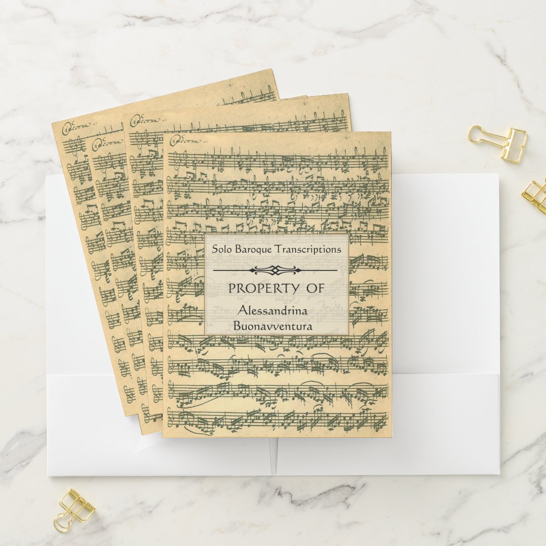 Bach Chaconne Manuscript Editable Text Label Pocket Folder | Zazzle