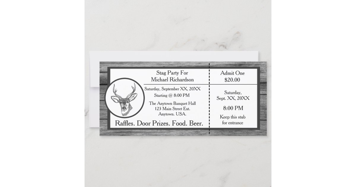 Bachelor or Stag Party Stag Head Invitation Ticket | Zazzle