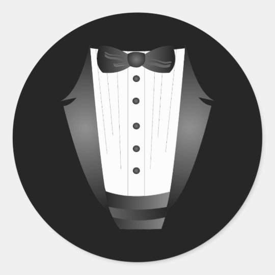 Bachelor Party Groomsman Team Groom black tuxedo Classic Round Sticker ...