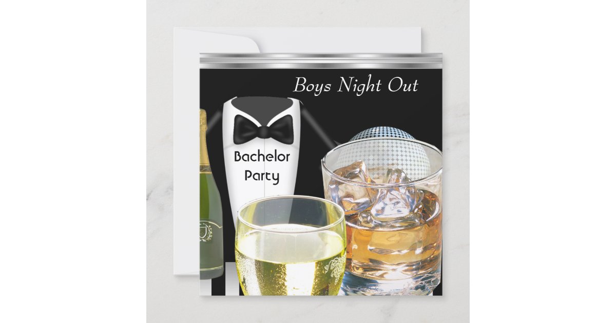 Bachelor Party Mens Boys Night Out Drinks Tux Invitation | Zazzle