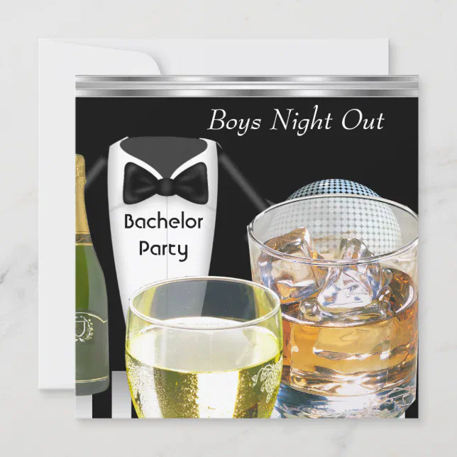 Bachelor Party Mens Boys Night Out Drinks Tux Invitation | Zazzle