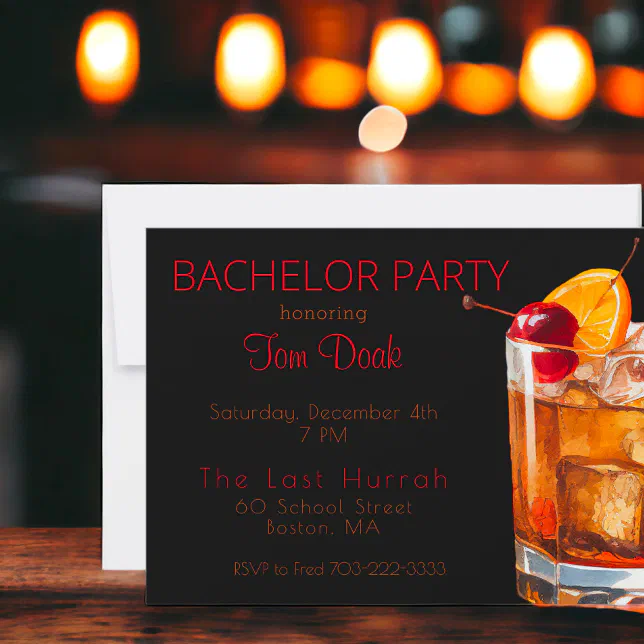Bachelor Party Old Fashioned Drink Invitation | Zazzle