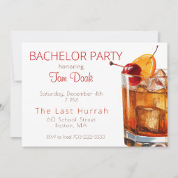 Bachelor Party Old Fashioned Drink White Invitation | Zazzle