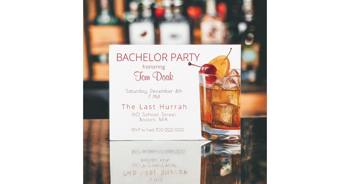 Bachelor Party Old Fashioned Drink White Invitation | Zazzle