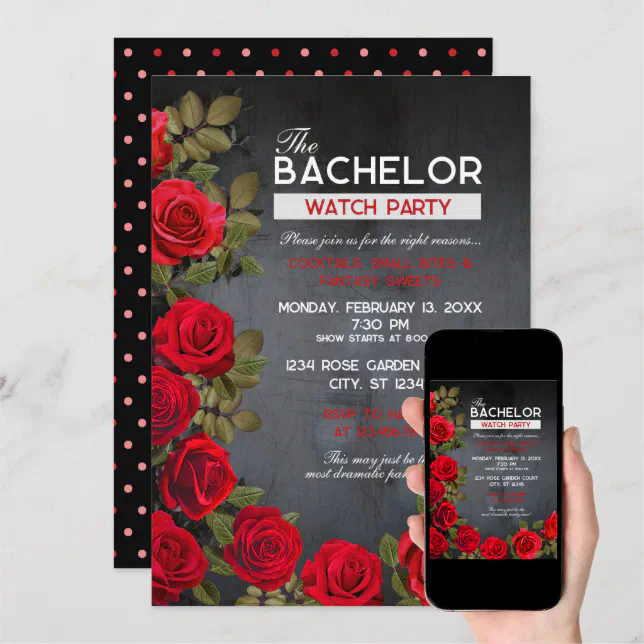 Bachelor Watch Party Invitation, 5" x 7" (black) I Invitation | Zazzle