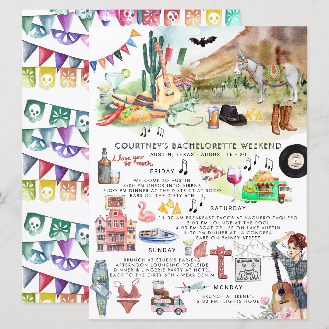 Bachelorette Itinerary | Austin, Texas Fiesta Invitation | Zazzle