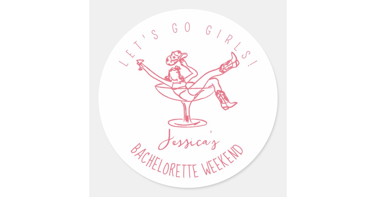 Bachelorette last rodeo scribble hand drawn retro classic round sticker ...