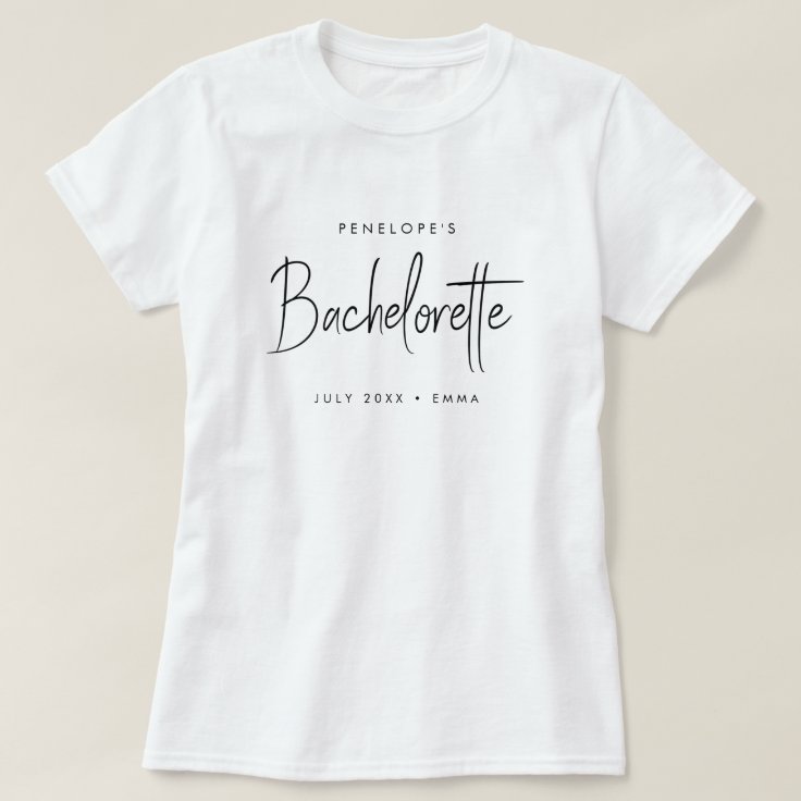 Bachelorette | Modern Minimalist Script Bridesmaid T-Shirt | Zazzle