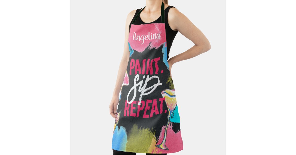 Bachelorette Paint and Sip Monogram Chalkboard Apron | Zazzle