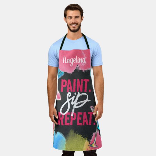 Bachelorette Paint and Sip Monogram Chalkboard Apron | Zazzle