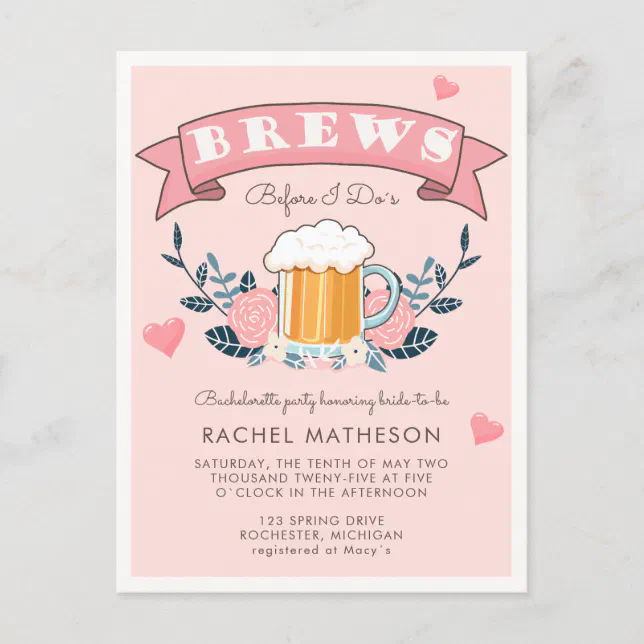 Bachelorette party beer postcard invitation | Zazzle