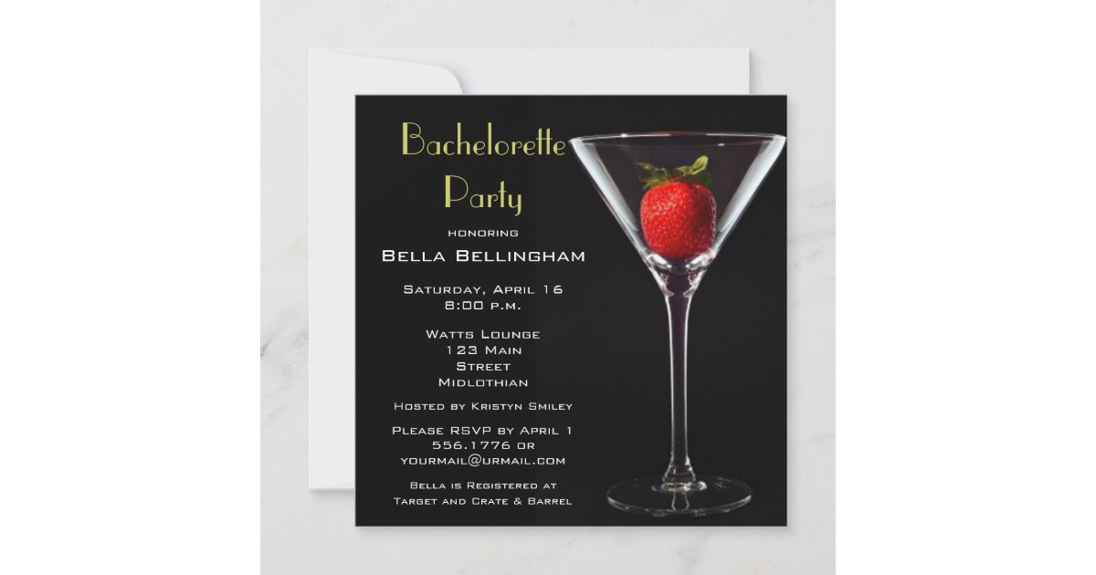 Bachelorette Party Martini Glass Invitation | Zazzle