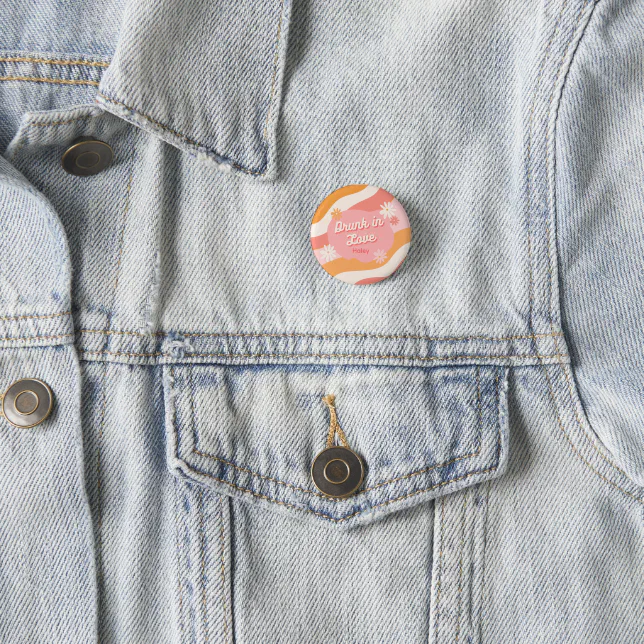 Bachelorette Party Pin Retro Pink Drunk in Love | Zazzle