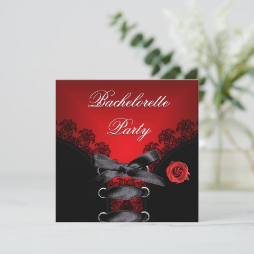 Bachelorette Party Red Rose Black Lace Invitation | Zazzle