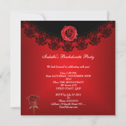 Bachelorette Party Red Rose Black Lace Invitation | Zazzle