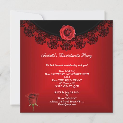Bachelorette Party Red Rose Black Lace Invitation | Zazzle
