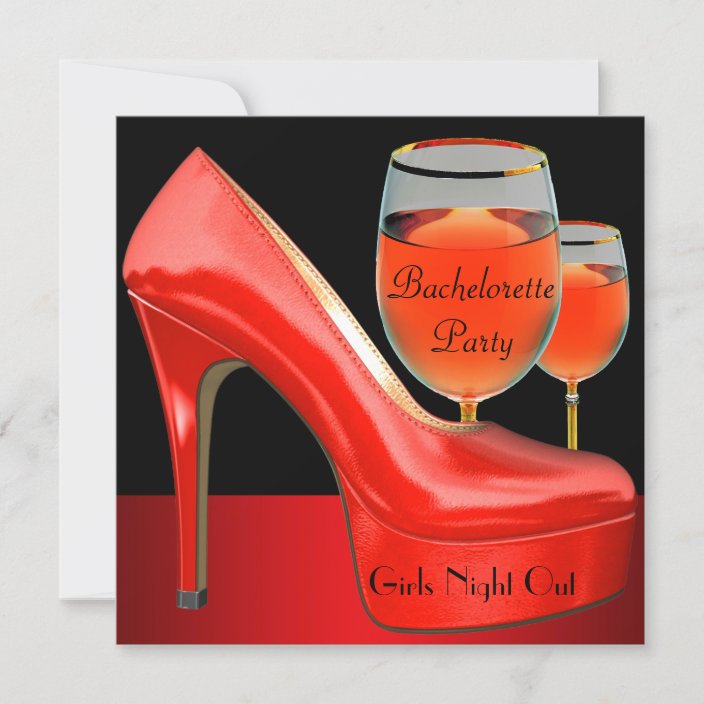 Bachelorette Party Red Shoes Hi Heels Wine Glass Invitation | Zazzle.com