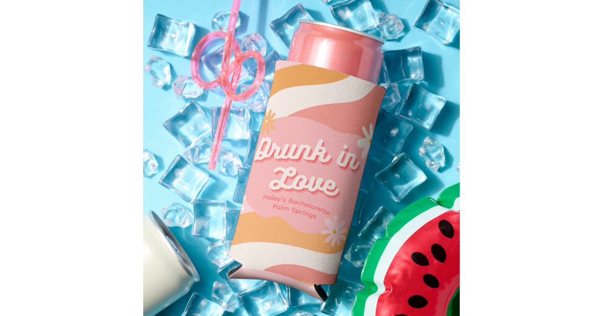 Bachelorette Party Retro Pink Can Cooler | Zazzle