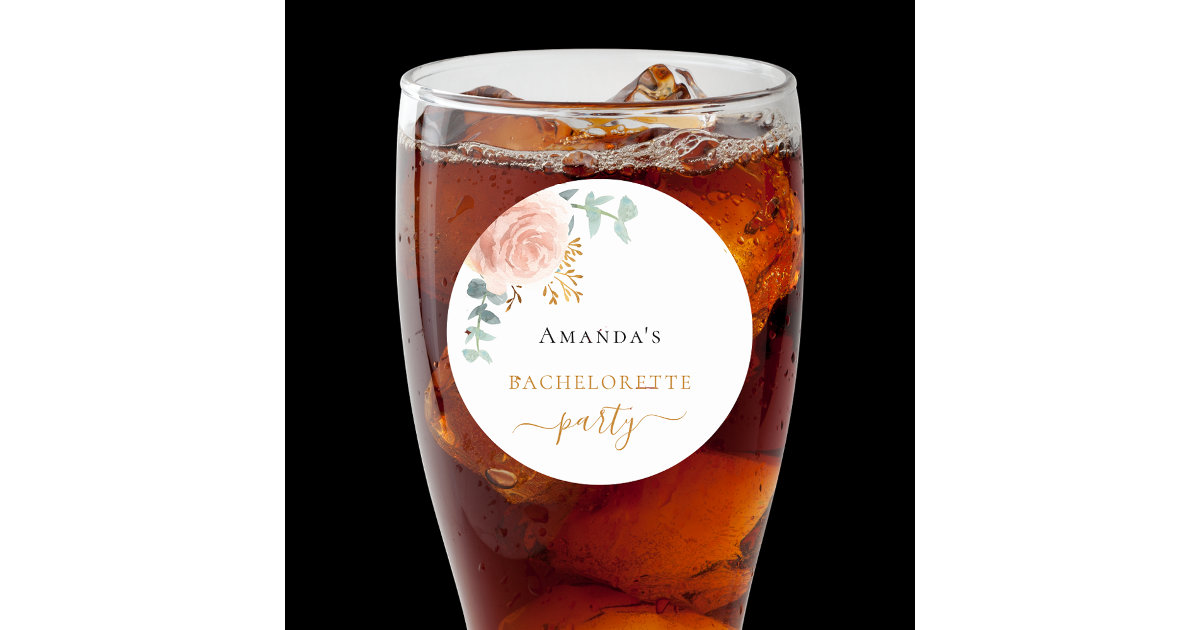 Bachelorette party rose gold floral eucalyptus classic round sticker ...