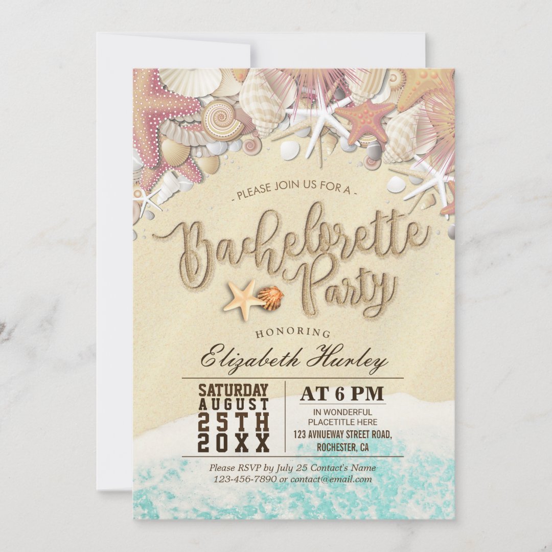 Bachelorette Party Summer Beach Starfish Seashell Invitation | Zazzle