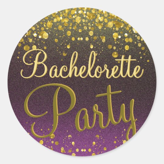 Bachelorette Purple and Gold Confetti Classic Round Sticker | Zazzle.com