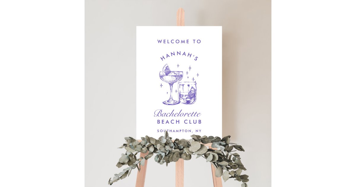 Bachelorette Retro Cocktail Purple Welcome Sign | Zazzle