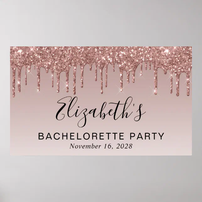 Bachelorette Rose Gold Glitter Poster | Zazzle