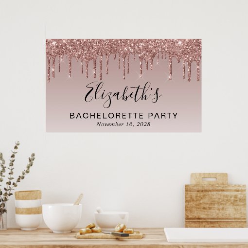 Bachelorette Rose Gold Glitter Poster | Zazzle