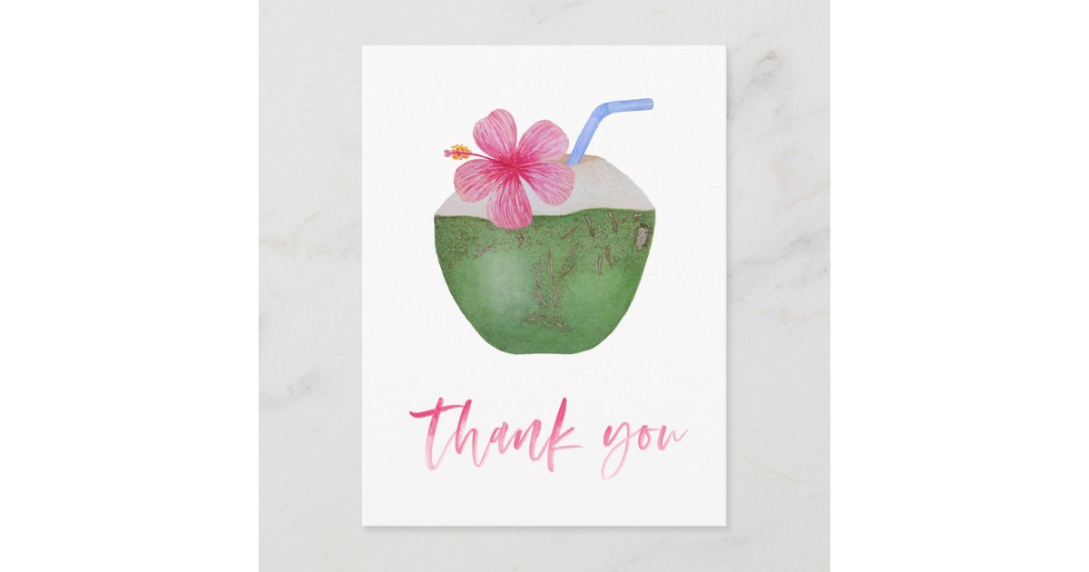 Bachelorette Tropical Coconut Thank You Postcard | Zazzle