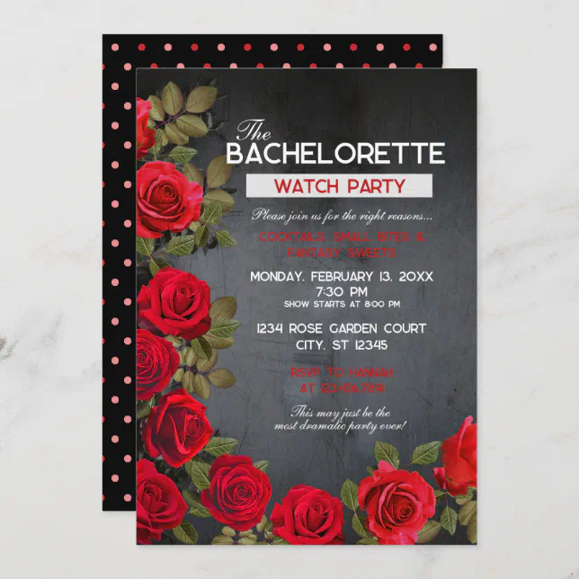 Bachelorette Watch Party Invitation, 5" x 7" (blk) Invitation | Zazzle