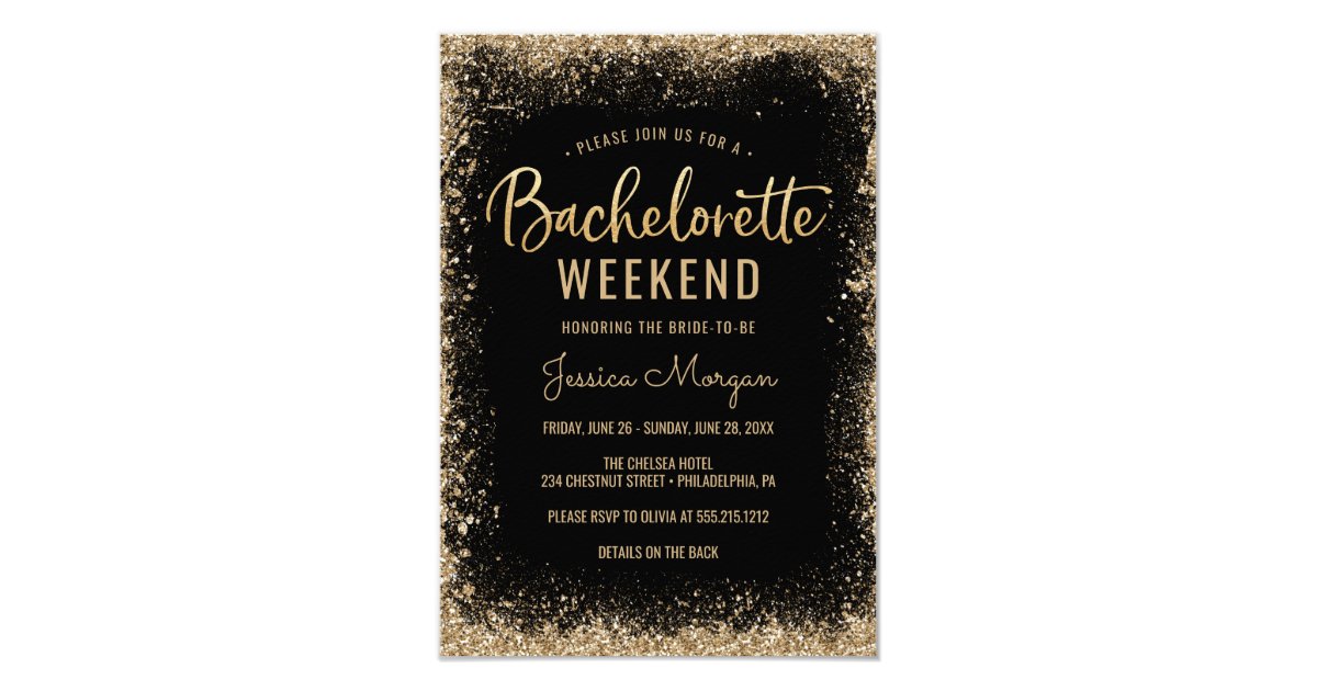 Bachelorette Weekend Itinerary Black Gold Frame Invitation | Zazzle.com