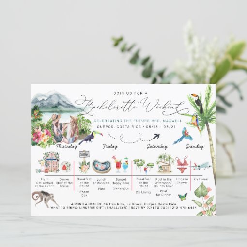 Bachelorette Weekend Itinerary | Costa Rica Invitation | Zazzle
