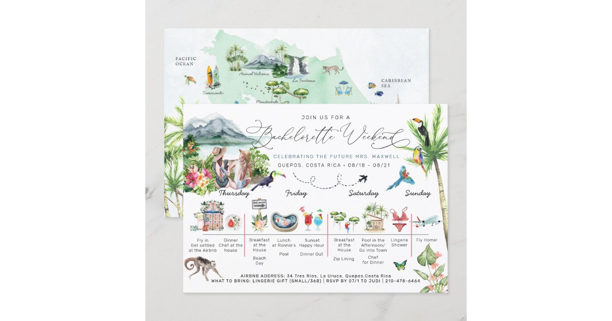 Bachelorette Weekend Itinerary | Costa Rica Invitation | Zazzle