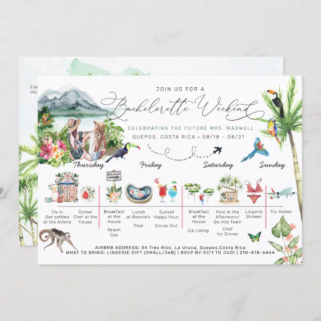 Bachelorette Weekend Itinerary | Costa Rica Invitation | Zazzle