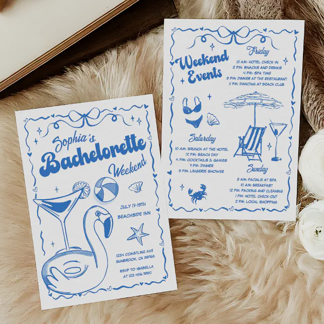 Bachelorette Weekend Party Blue Invitation | Zazzle