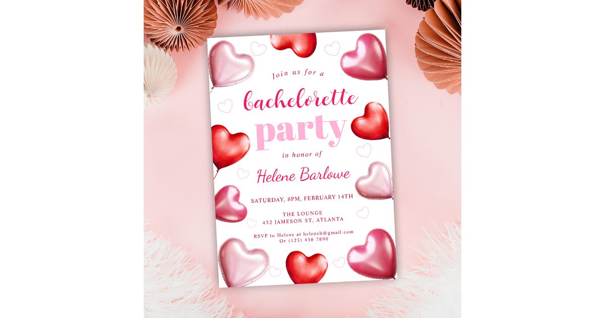 Bachelorette Weekend Party Cute Girly Pink Hearts Invitation | Zazzle