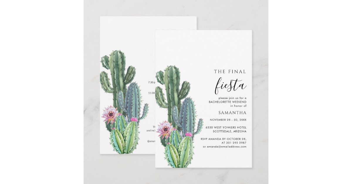 Bachelorette Weekend Party With Itinerary Cacti Invitation | Zazzle