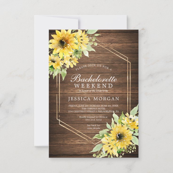 Bachelorette Weekend Rustic Sunflower Greenery Invitation | Zazzle