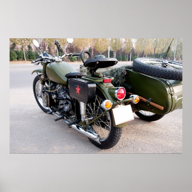 Back of 750B-2 vintage motorcycle with a sidecar Poster | Zazzle
