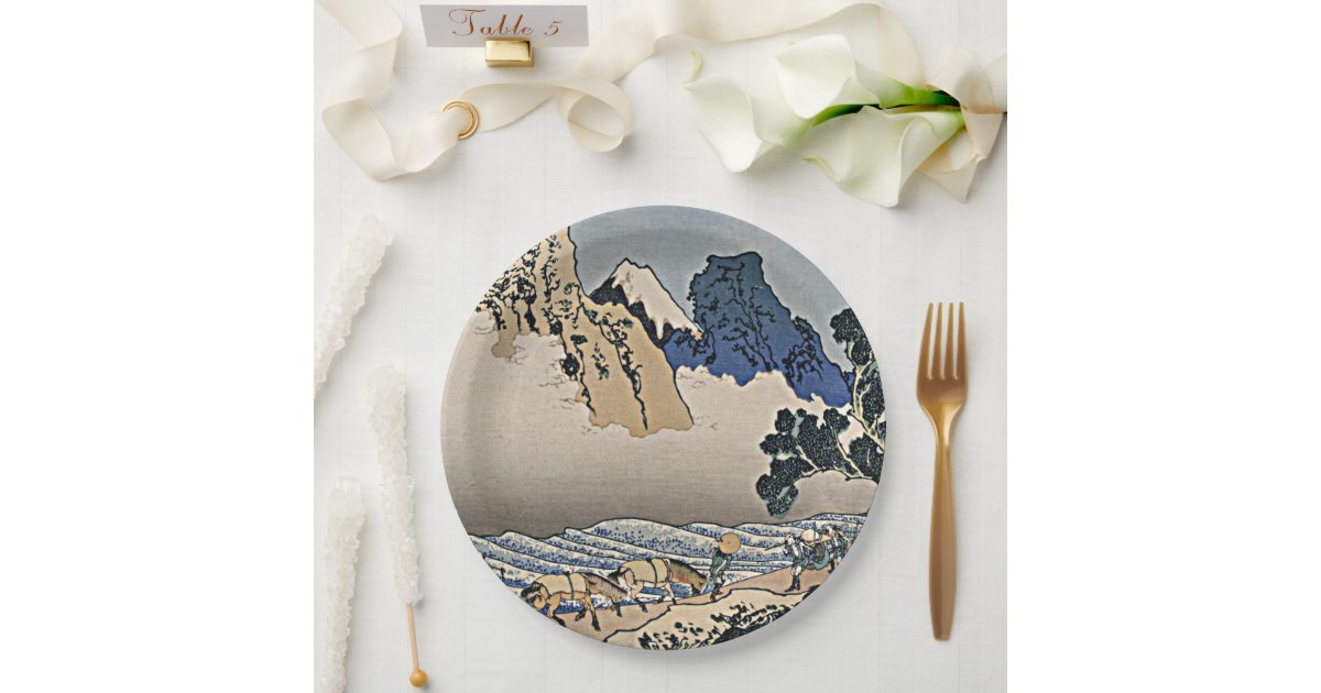 Back of Fuji mountain from Minobu river Hokusai Paper Plates | Zazzle