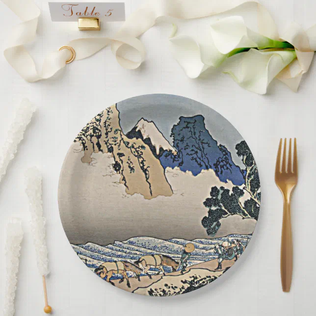 Back of Fuji mountain from Minobu river Hokusai Paper Plates | Zazzle