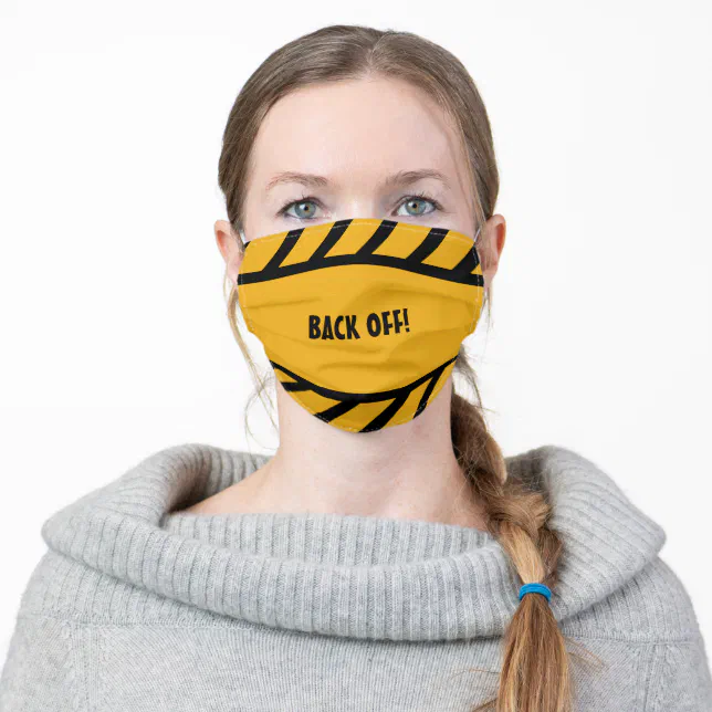 Back Off Caution Orange and Black Adult Cloth Face Mask | Zazzle