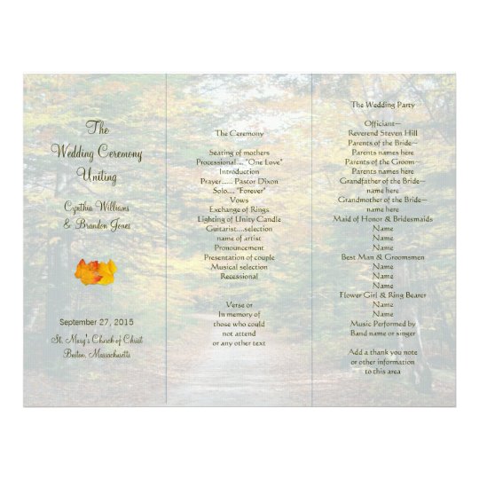 Back Road Tri-Fold Wedding Program Template | Zazzle.com
