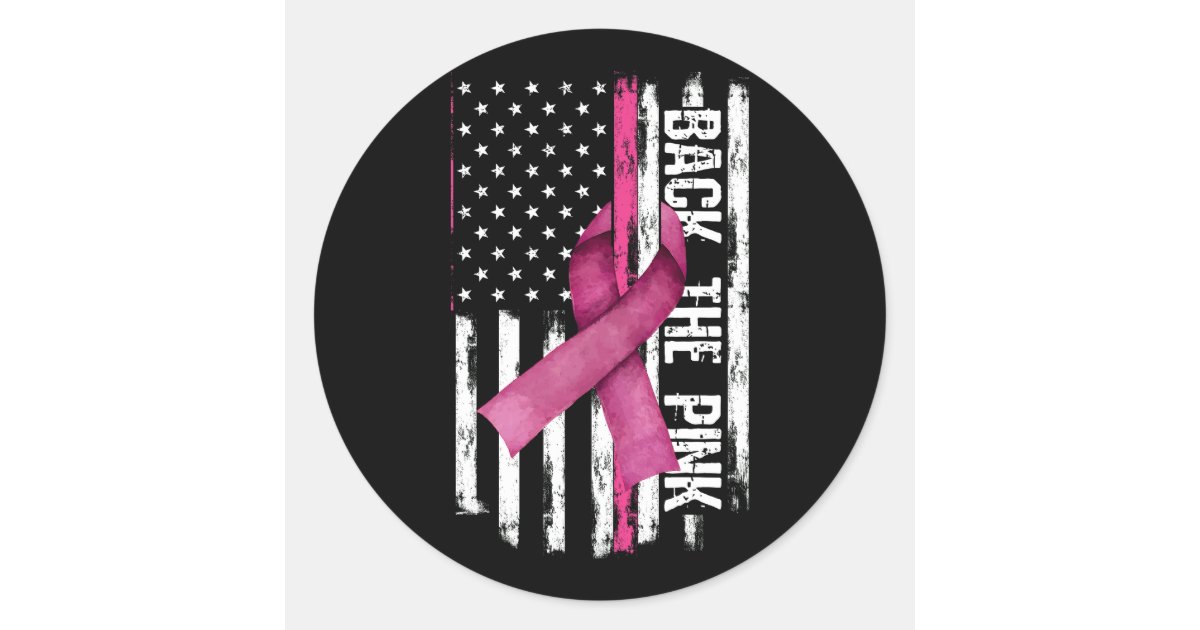 Back The Pink Ribbon American Flag Breast Cancer A Classic Round ...