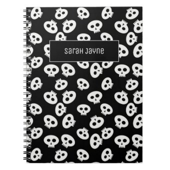 Back to School Black and White Skull Pattern Goth Notebook | Zazzle