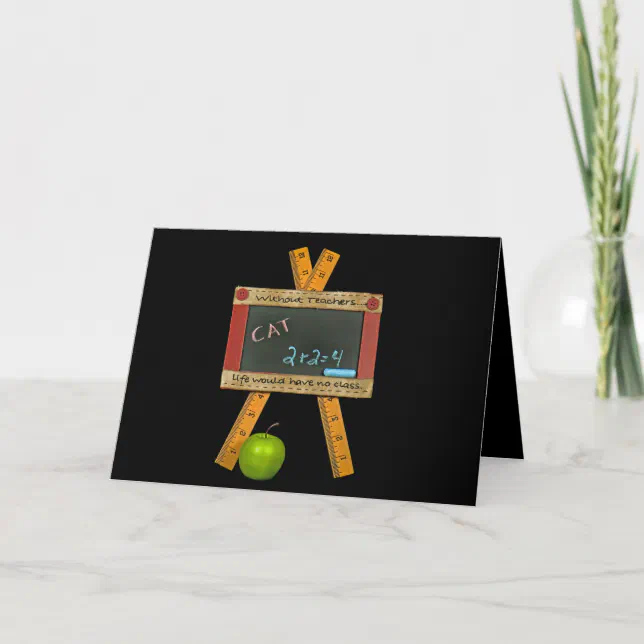 Back to School black chalkboard and apple Holiday Card | Zazzle
