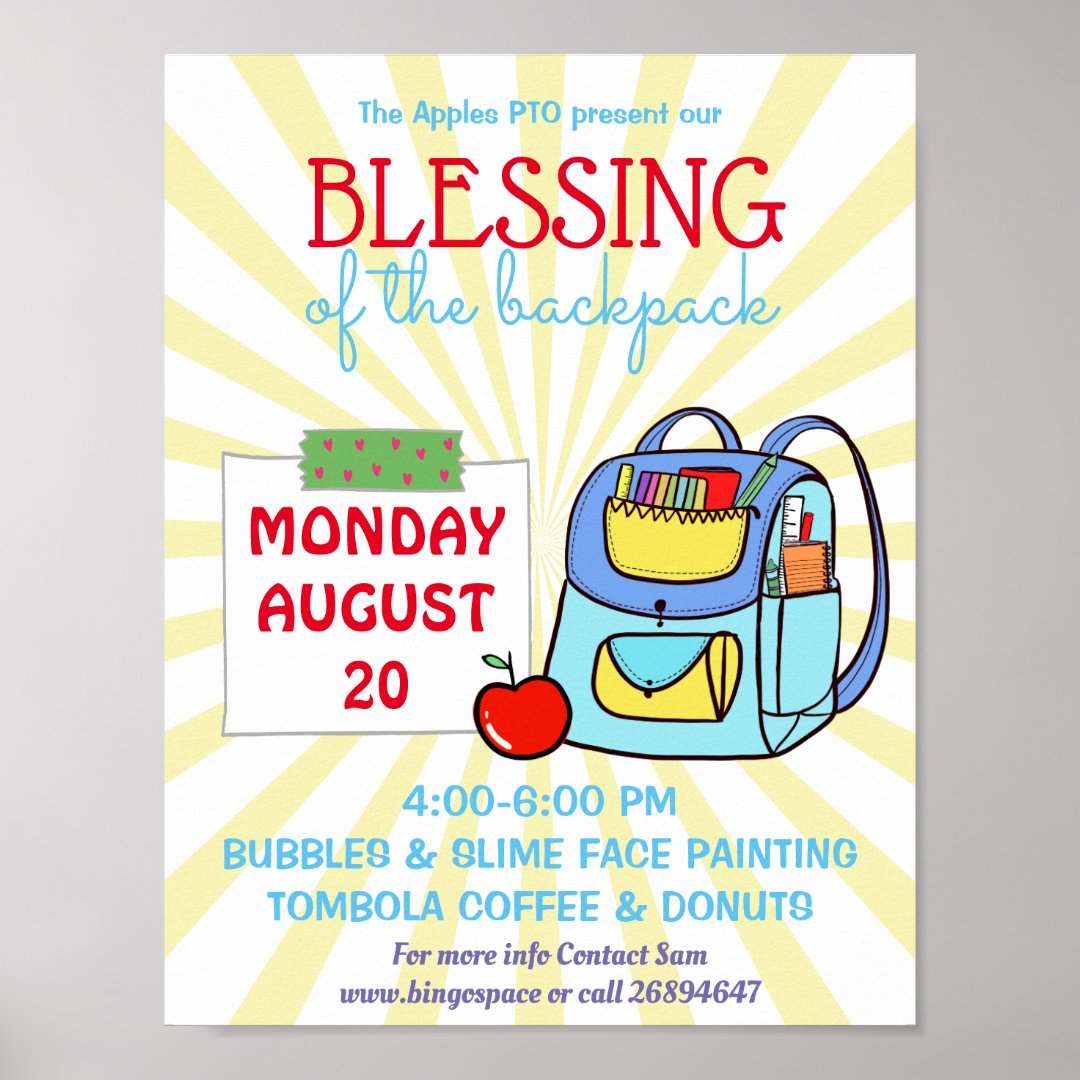 back to school blessing of the backpacks church poster | Zazzle