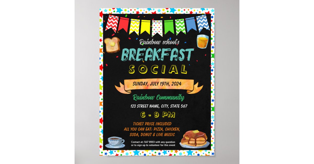 Back to School Breakfast Social template Poster | Zazzle