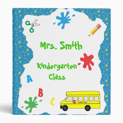 Back to School Bus Binder Blue Stars | Zazzle